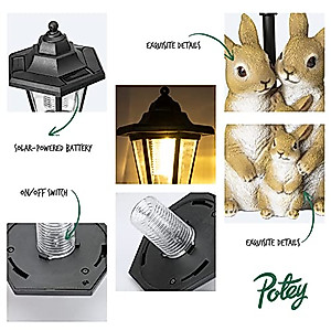 POTEY Garden Statues, Rabbit Garden Sculptures & Statues Outdoor with Solar Lights, Garden Decor Housewarming Gifts Lights for Patio, Yard, Balcony Decorations (Rabbit Family)