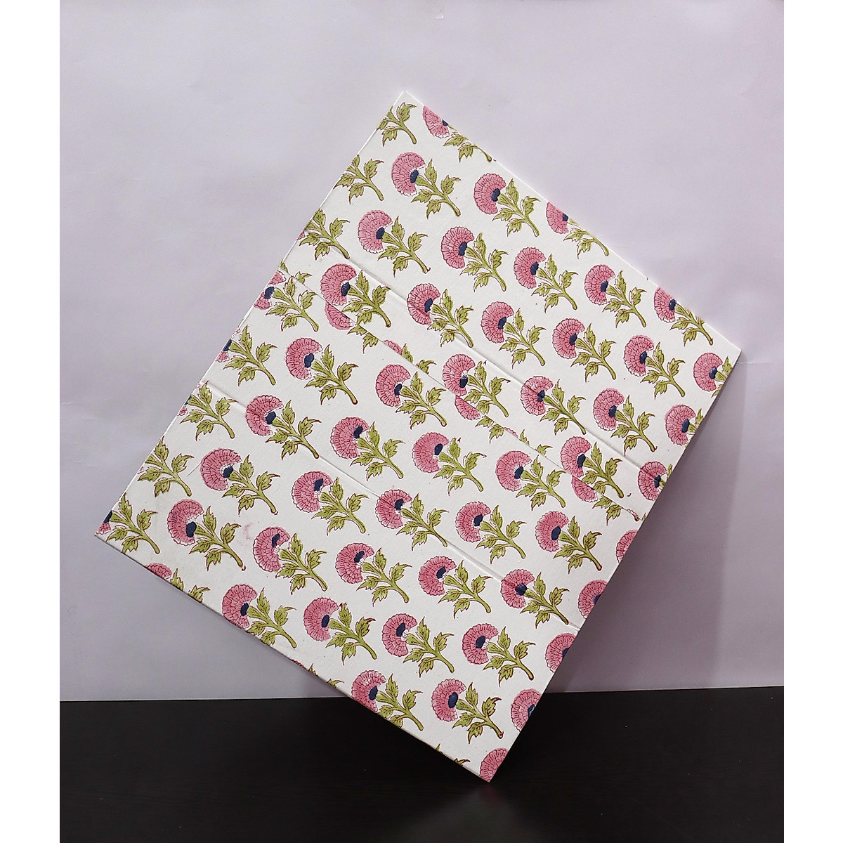 Christmas Decorative Hand Block Printed Waste Basket/Trash Can/Garbage Can/Card Board Trash Can Housewarming Gift (Pink&Green)