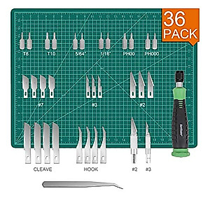 HURRICANE 36 Piece Exacto Knife set Craft Knife Set Precision Cut Knife Blades Deluxe Craft Set with flexible Anti Slip Ergonomic Handle with Extra Hex Bits for Precision Cutting Craft and Repair Work