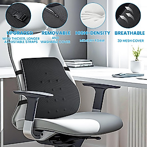 Lumbar Support Pillow for Office Chair Back Support Pillow for Car, Computer, Gaming Chair, Recliner Memory Foam Back Cushion for Back Pain Relief Improve Posture, Mesh Cover Double Adjustable Straps