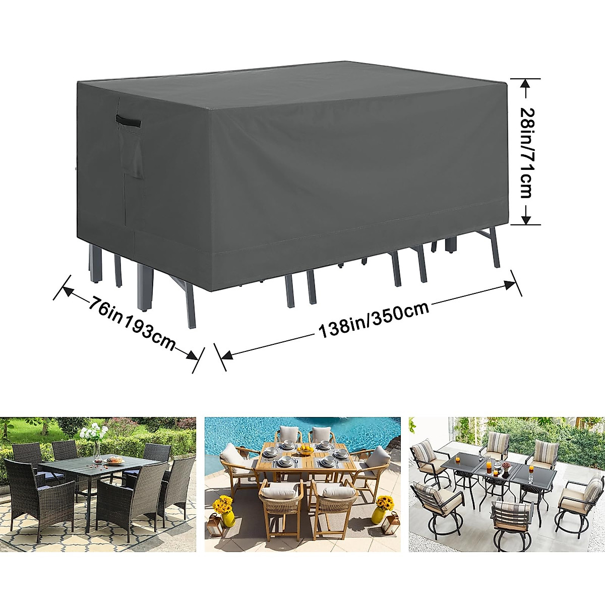 ABCCANOPY Outdoor Rectangular Patio Furniture Covers 600D Oxford Heavy Duty Table Cover Waterproof Windproof Anti-UV Dust Proof Protective Covers Dining Table & Chair Set Cover 138x76x28 inches