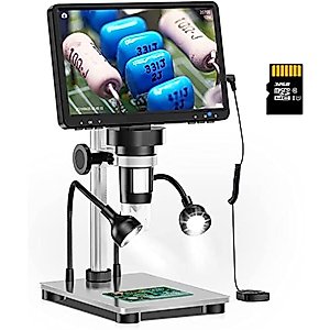Elikliv 7" LCD Digital Microscope 1200X, 1080P Coin Microscope with Wired Remote, 12MP Ultra-Precise Focusing, 10 LED Fill Lights, PC View, Metal Stand, Windows/Mac Compatible, 32GB