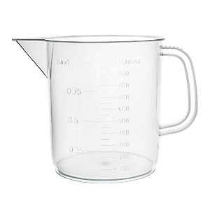 EISCO Plastic Pitcher, 1000mL (1L) - Short Form, Euro Design - Molded Graduations - Chemical Resistant & Autoclavable Polypropylene - Measuring Jug