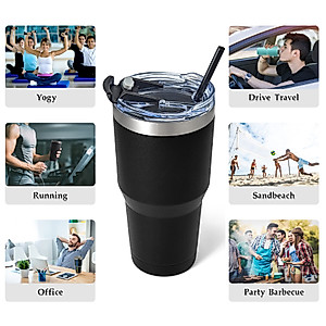 Zibtes 30oz Insulated Tumbler With Lid and Straws, Stainless Steel Double Vacuum Coffee Tumbler, Powder Coated Travel Mug for Home, Office, Travel, Party (Black 1 pack)