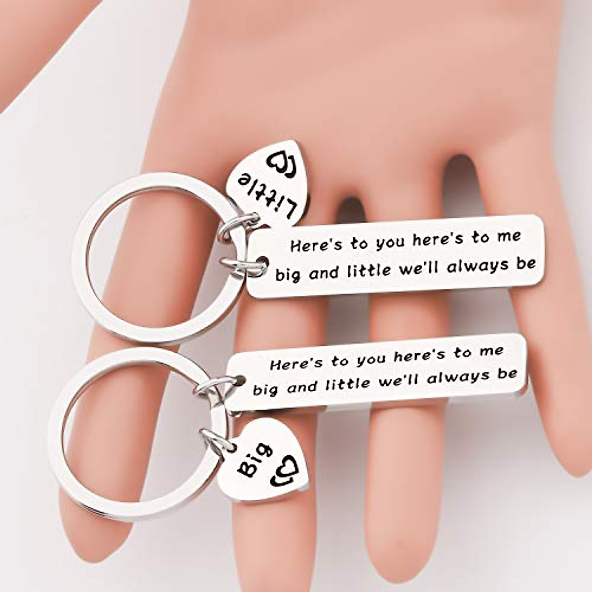 PENQI Big Little Sorority Gift Big Little Set of 2 Keychain Here's To You Here's To Me Big And Little We'Ll Always Keychain Big Little Gift for Greek Sorority (silver- Big Little)