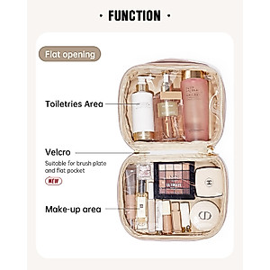 EACHY Travel Makeup Bag, Waterproof Cosmetic Bags for Women, Large Capacity PU Leather Make Up Organizer with Portable and Stylish (Pink)