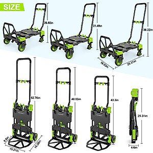 330LB Folding Hand Truck Heavy Duty Carrying, Combination of Four Wheels and Two Wheels Convertible Dolly Cart with Retractable Handle Dolly for Moving Office Carts(Green)