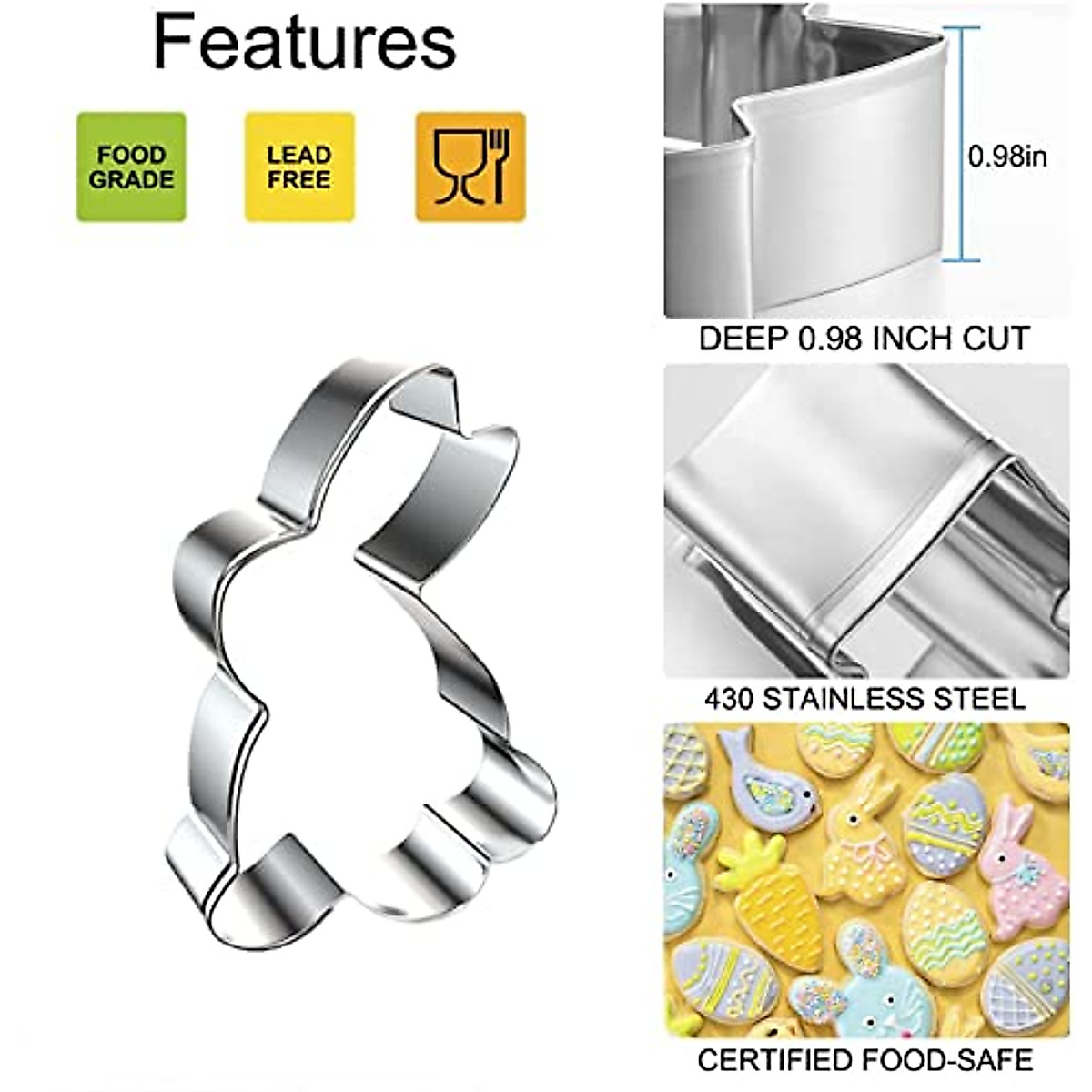 Easter Cookie Cutters, 5 Pieces Chick Carrot Egg Bunny Rabbite Shapes Cookie Cutters Stain Steel Sets Holiday Themed Party Supplies