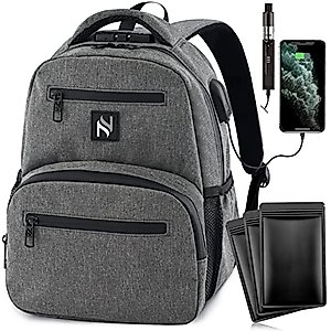 INNOSCENT Mini Smell Proof Backpack With Lock For Men/Women USB & Headphone Port (Light Grey)