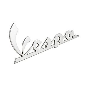 Piaggio Vespa "Vespa" 4 inch Badge Emblem leg shield Chrome Top Case for Et2 Et4 Lx Lxv S Gt Gts Gtv Sprint Primavera 50 125 150 200 250 300 Super 4 inch 656219 57356R, 620530, 623205, 673314, 673837