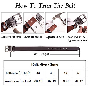 OVEYNERSIN Men Belt - 100% Genuine Leather casual Dress Belts Big Metal Buckle Adjustable Size designer Fashion Gifts (Black, waist size 33"-40"(83-101cm))