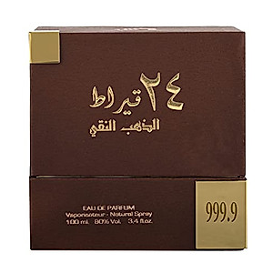 24 Carat EDP - 100 ML (3.4 oz) I Classic combination of Oudh, roses and vanilla I Incense, Amber, Leather, Musk, & Vanilla I Very Strong Smell I Powerful Arabic Attar perfume I by Lattafa (24 Carat Pure Gold)