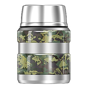 Jurassic Park Camo Logo THERMOS STAINLESS KING Stainless Steel Food Jar with Folding Spoon, Vacuum insulated & Double Wall, 16oz