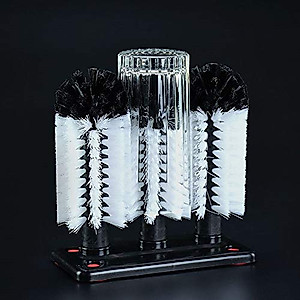 Water Bottle Cleaning Brush Glass Cup Washer with Suction Base 3 Head Bristle Brush for Beer Cup, Long Leg Cup, Red Wine Glass & More Bar Kitchen Sink Home Tools