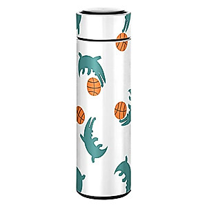 CaTaKu Funny Basketball Crocodile Water Bottle Insulated 16 oz Stainless Steel Flask Thermos Bottle for Coffee Water Drink Reusable Wide Mouth Vacuum Travel Mug Cup