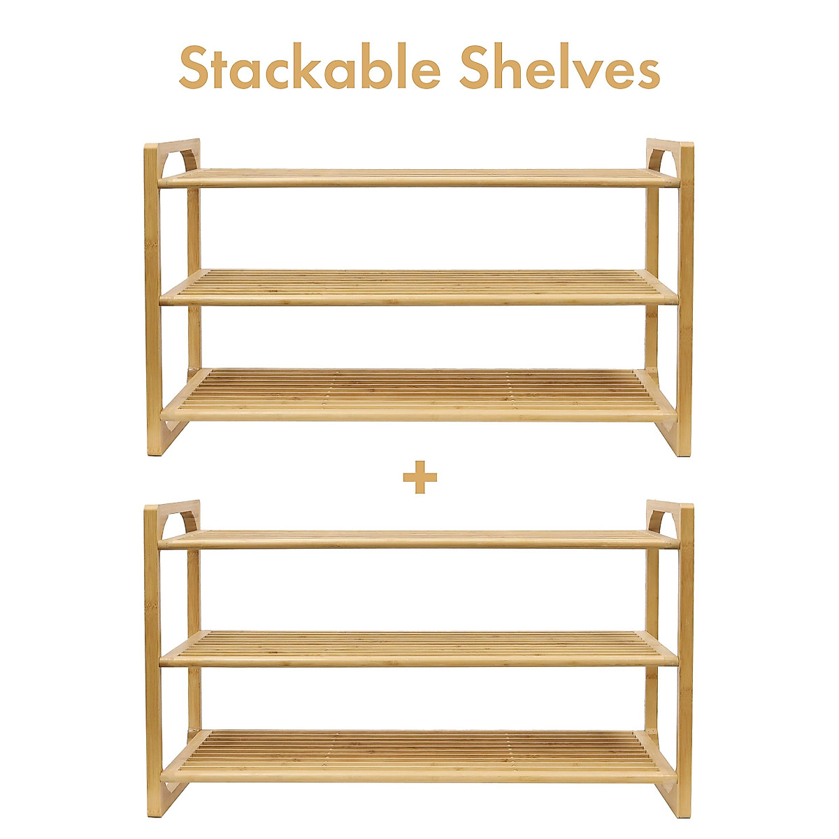 RoyalHouse Bamboo Stackable Shoe Rack, 3-Tier Shoe Organizer, Perfect Free Standing Shoe Rack for Living Room, Closet, Entryway, Bedroom