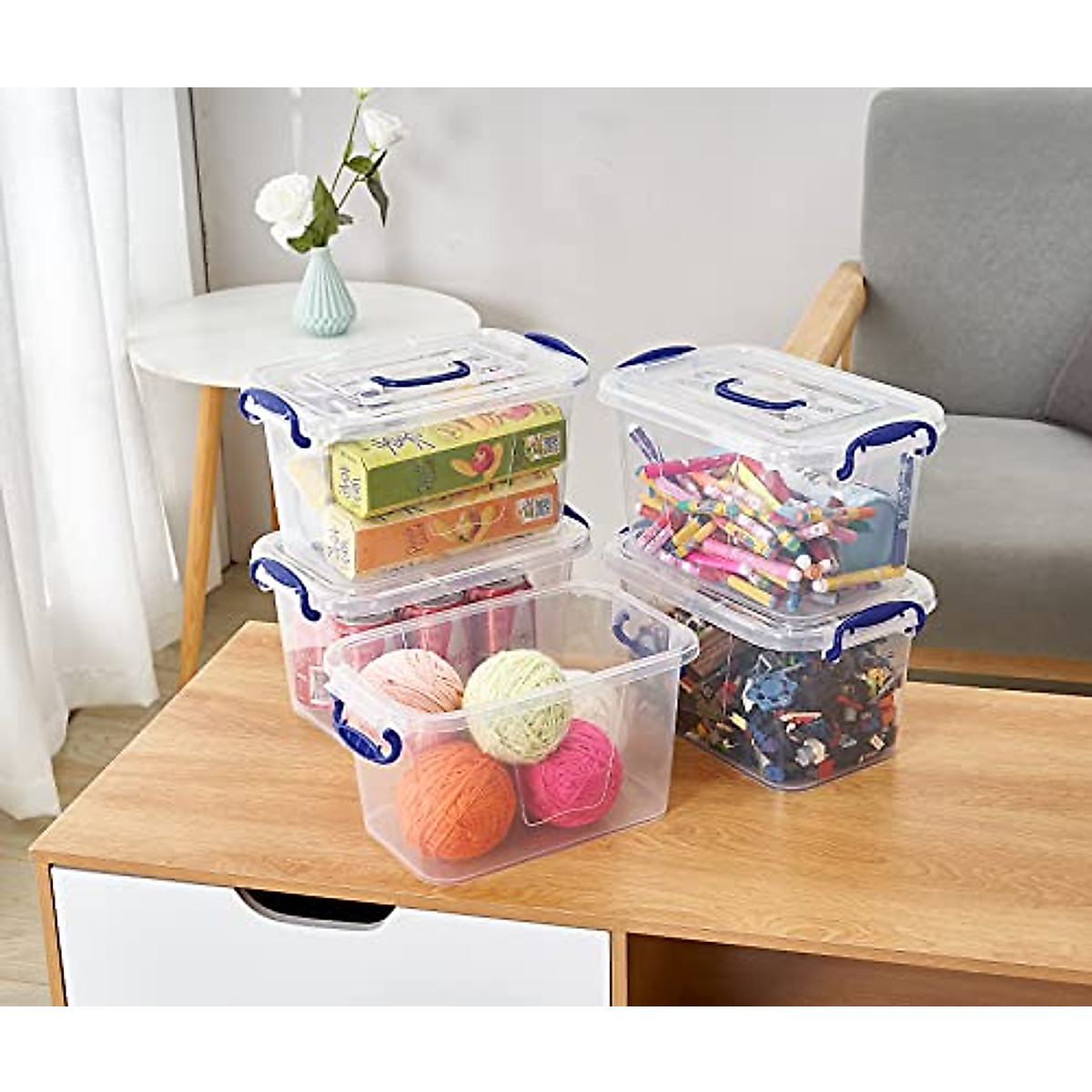 YYQX 6-Pack Clear Plastic Storage Bin with Lids, Stackable Organizer Box with Latching Handle, 6.5L/7quart