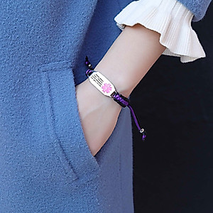 Medical Alert Bracelets for Women Personalized | Custom Medical Alert ID Bracelets Free Engraved | Tow-tone Purple&Black Polyester Rope Hand-made Braided Bracelet, Adjustable (6.5-8.5 inches)