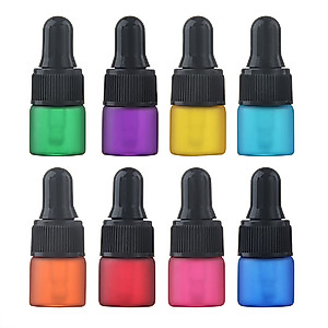 Enslz 40 Pack 1ml Color Frosted Glass Dropper Bottles Mix color Sample Vial with Glass Pipette Dropper for Eye Dropper Essential Oil Bottle,Perfume Aromatherapy Cosmetic Container