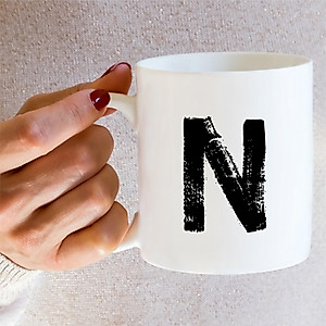 Retreez Initial A-Z Hand Drawn Grunge Alphabet Monogrammed Monogram Mug 11 Oz Ceramic Tea Coffee Mugs - Appreciation Thank You Holiday Birthday Gifts for her friend coworker sister bestie - N Initial