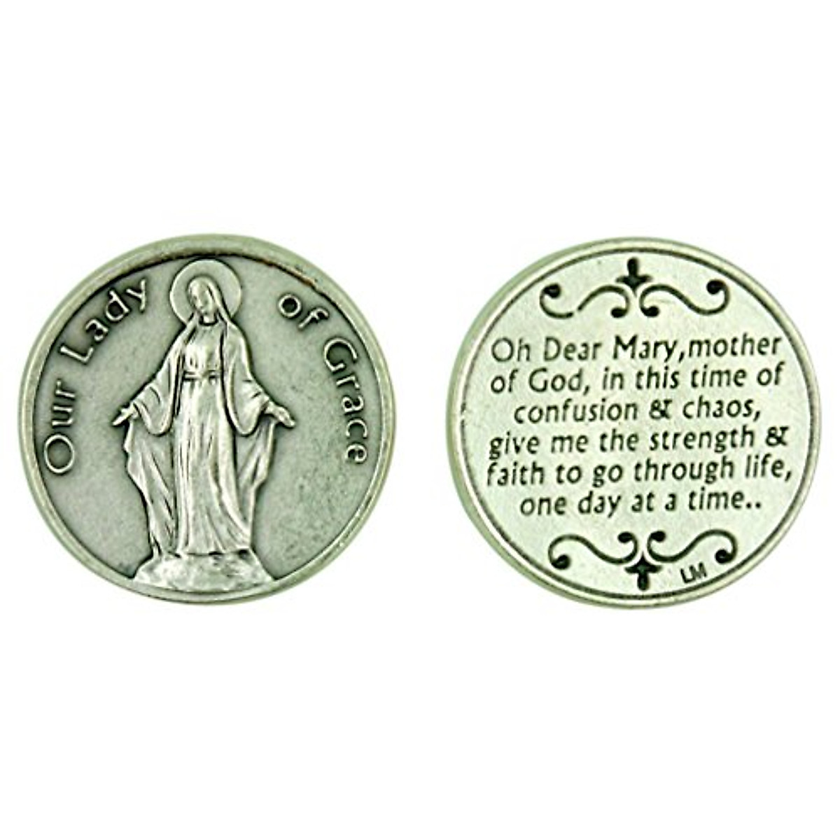 Blessed Virgin Mary Our Lady of Grace Silver Tone Pocket Token with Prayer