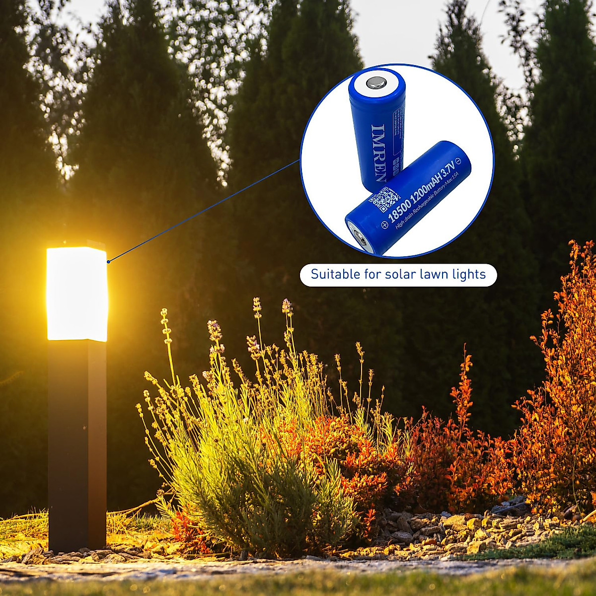 Imren 18500 Rechargeable Batteries, 4PCS IMR 18500 3.7V 1200mAh Rechargeable Battery for Flashlight, Solar Garden Light with Button Top