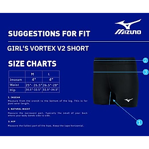 Mizuno Girls' Vortex V2 Volleyball Short, Navy, Large