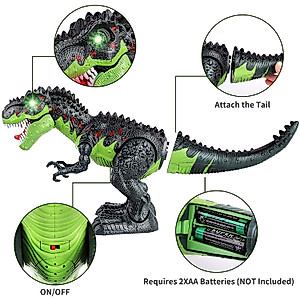 SY JOYSAE WonderPlay Tyrannosaurus T-Rex Dinosaur with Lights and Realistic Sounds Action Figure Toy - Light Up Eyes, Awesome Sounds - Walks on Its Own! - Great Gift Boys 3+,Battery Operate (Green)