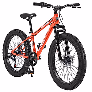 ZLECTIO Mountain Bike for Men and Women with 7 Speeds, 24 Inch Fat Tire Bikes with Front Suspension and High-Carbon Steel Frame, Orange Adult/Teenanger Road Bicycle for Outdoor Camping Riding