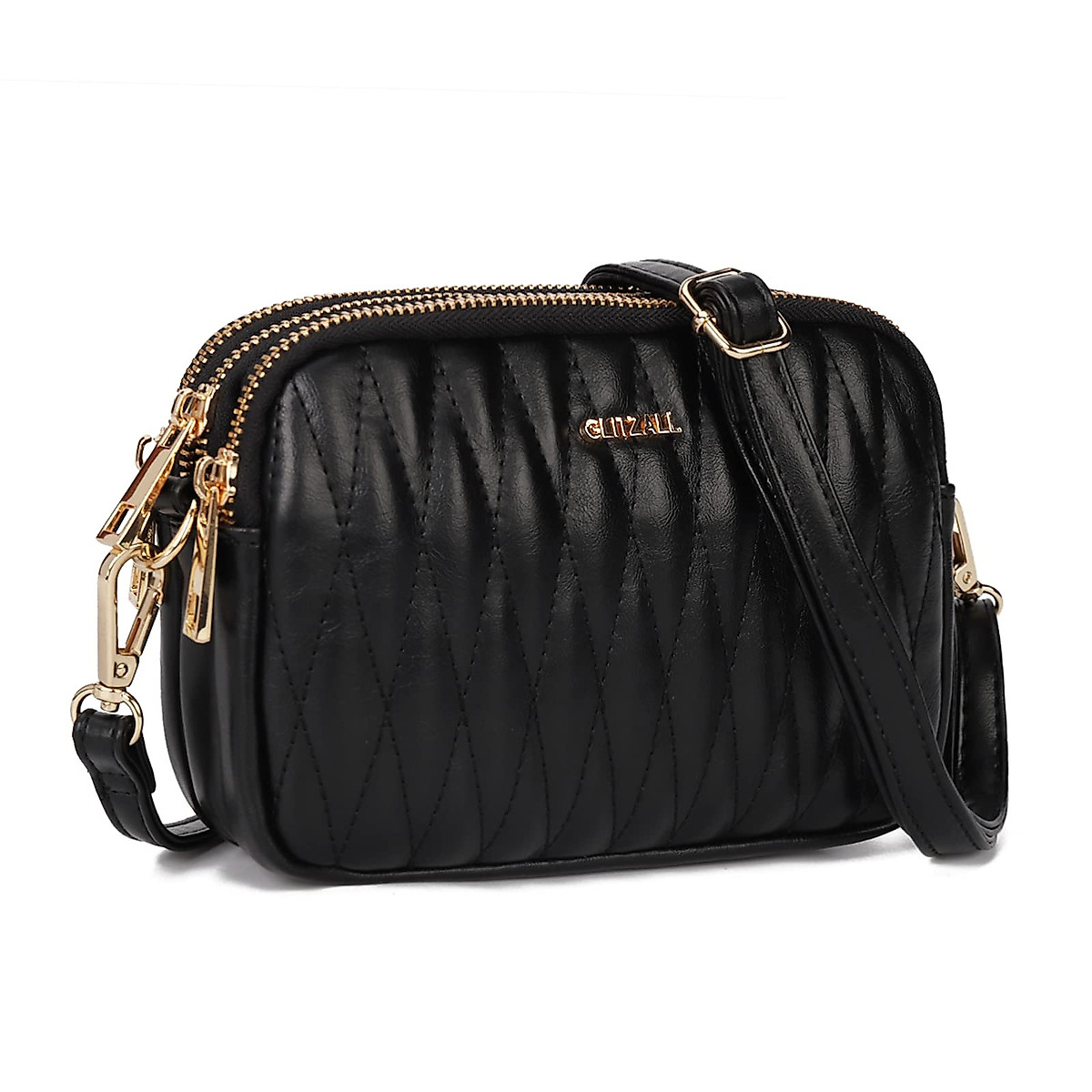 Triple Zip Small Crossbody Wallet Purse for Women Quilted Cross body Bag with Detachable Strap…