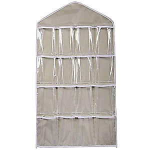 Yowein Hanging Organizer Over The Door Shoe Rack Wall Storage Bag,16 Pockets Clear Bag Socks Bra Underwear Rack Hanger Storage Organizer for Storage Shoe Bag Hanger Organizer for Door