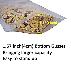 Belinlen 100 Pack 5.5 x 10 Inch Stand Up Pouch Bags Zipper Mylar Bags Clear Front with Aluminum Foil Back Reusable Food Storage Bags for Multipurpose with Gusset Bottom(5.5mil Thickness)