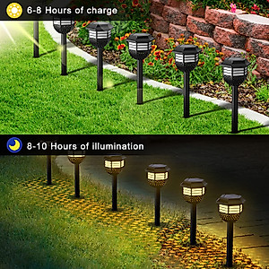 6 Pack Solar Garden Lights, ZNFRT Outdoor Solar Pathway Lights, IP65 Waterproof Solar Powered Landscape Lights, Auto On/Off Solar Lights Outdoor for Yard, Patio, Lawn, Walkway (Warm White)