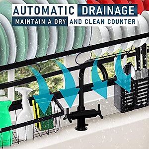 Ecomerr Over The Sink Dish Drying Rack (25.6" to 37.4" L) Adjustable - 3 Tier Stainless Steel Over The Sink Dish Rack with Sink Caddy, Utensil & Cutting Board Holder - Kitchen Counter Space Saver