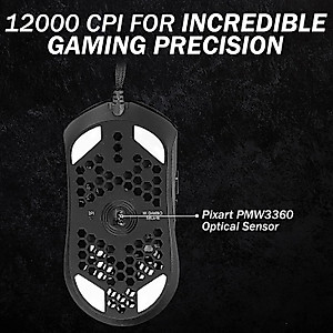 HK Gaming Sirius M Ultra Lightweight Honeycomb Shell Gaming Mouse | 54 Grams | 12000 cpi | USB Wired | 6 programmable Buttons | On-Board Memory | Anti Slip Grips | Sirius-M 12000cpi Black