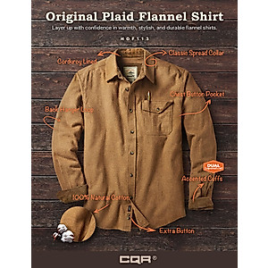 CQR Men's All Cotton Flannel Shirt, Long Sleeve Casual Button Down Plaid Shirt, Brushed Soft Outdoor Tactical Work Shirts, Solid Wheat Brown, X-Large