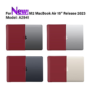 IBENZER Compatible with New 2024 2023 MacBook Air 15 inch Case M3 A3114 M2 A2941, Hard Shell Case & KeyboardCover & ScreenFilm for Mac Air 15.3" Retina Display & Touch ID, Wine Red, AT15-WR+2