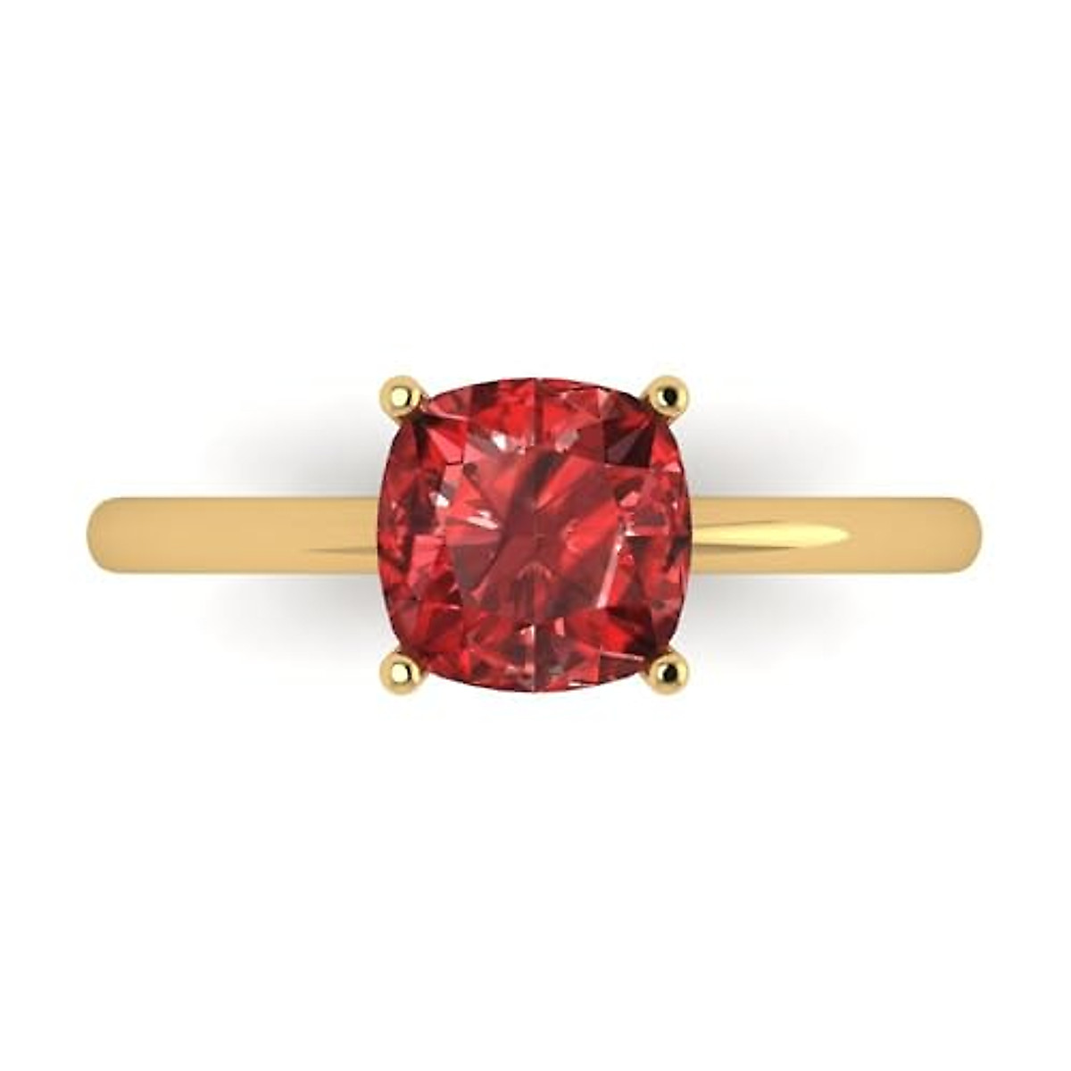 Clara Pucci 2.0 ct Cushion Cut Solitaire Natural VVS1 Red Garnet Engagement Bridal Promise Anniversary Ring 18K Yellow Gold Size 5