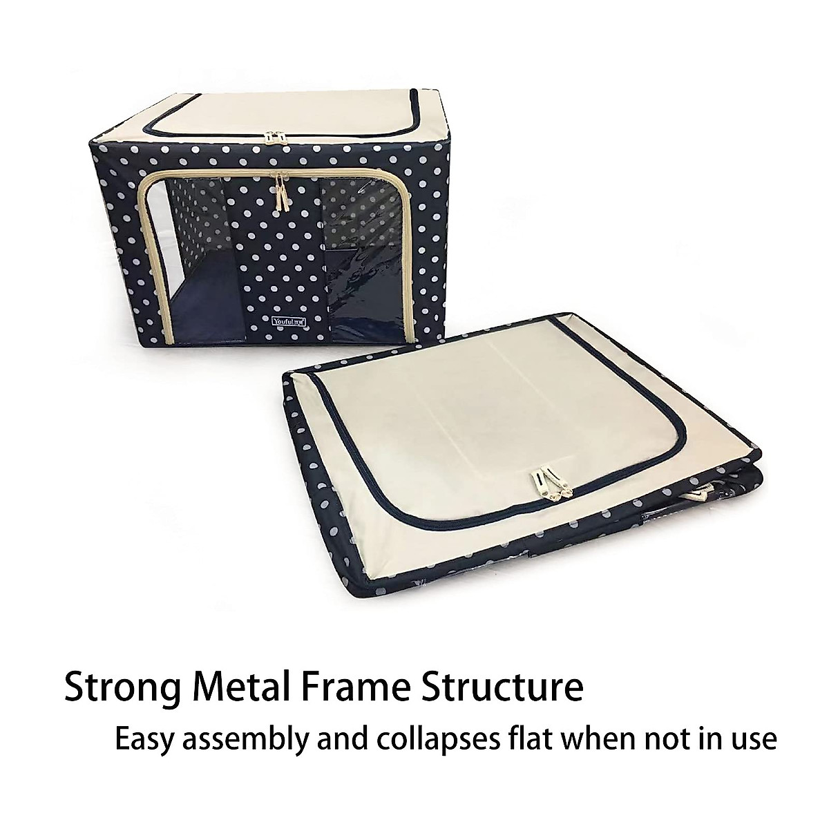 Oxford Fabric Storage Box with Steel Frame,Foldable Stackable Container Organizer with Large Window & Carry Handles Bedroom Closet Organization for Clothes Bedding Sheets Blanket Pillow