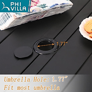 PHI VILLA 64" Large Metal Patio Dining Table Steel Rectangular Outdoor Table, Weather-Resistant Table with 1.77" Umbrella Hole for Lawn Backyard Garden, Black