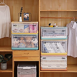 OEMVALATY 2 Packs Storage Bins with Lids,28 Qt. Clear Stackable Lidded Storage Bins,Collapsible Storage Cube Bins with Wheels, Plastic Storage Box Containers with Double Doors for Home, Office, Bedroom, Living Room