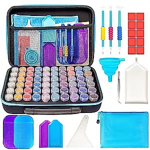 MoeeBtee Diamond Painting Storage Containers, 60 Slots Diamond Painting Accessories and Tools Portable Diamond Painting Organizer, Diamond Art Storage Case Jewelry Beads Storage Box - Blue