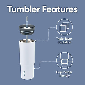 Owala Stainless Steel Triple Layer Insulated Travel Tumbler with Spill Resistant Lid and Straw, BPA Free, 24 oz, Grey/Blue (The Great Blue)