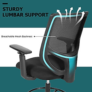 SMUG Tall Armrests, Counter Height Standing Desk, Mid Back Mesh Office Drafting Chairs with Adjustable Foot Ring, Black