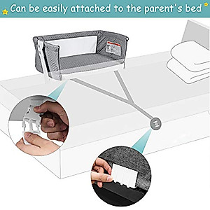 BABY JOY Baby Bassinet, Bedside Sleeper w/Wheels, Mattress & Cover, Straps, Mesh, 100lbs Weight Capacity, 8 Height Adjustable for Bed Sofa, Lightweight Bedside Bassinet for Baby Newborn Infant, Gray