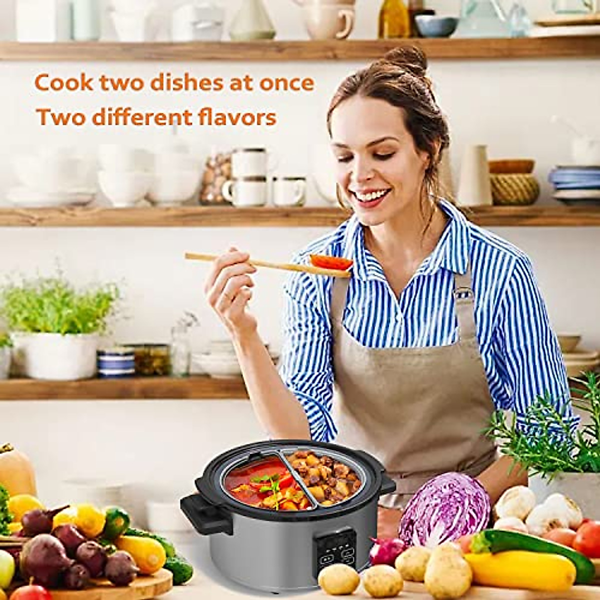 Slow Cooker Liners fit Crock-Pot 6 Quart Oval Slow Cooker,Silicone Slow Cooker,Reusable Slow Cooker Liners Crock Pot Divider Insert,Leakproof & Dishwasher Safe,BPA Free (Black+Gray)