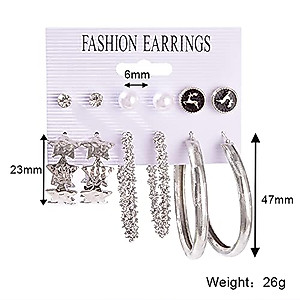 OATHYAN Women's 72 Pairs Silver Earring Set, Geometric Fake Pearl Round Ball Stud Earrings, Hypoallergenic, Lightweight, Gift for Women