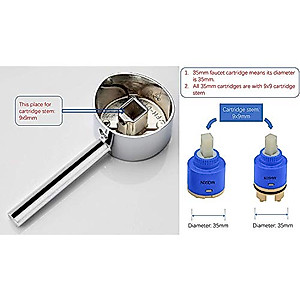 RXXR Single Faucet Handle Compatible with 35mm Tap Cartridge (Cartridge Stem 9 * 9mm) Faucet Replacement Handles Lever for Kitchen Basin Bathroom, Polished Chrome Finish