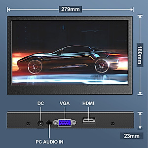 Eyoyo Small Monitor HDMI - 12 Inch HD IPS Screen Mountable VGA External Monitor Portable Computer Monitors for Laptop PC PS4 Xbox CCTV Security, 1366x768, Bulit-in Speakers