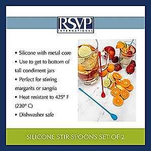 RSVP International Silicone Stir Spoons, 10 inch, Multi-Color | BPA-Free | Prefect for Stirring Drinks & Getting to the Bottom of Jars | Dishwasher Safe